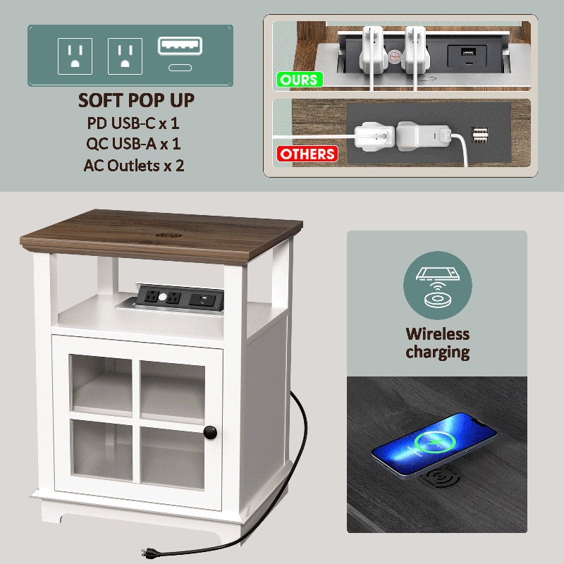 Red Barrel Studio® Cherelyn 24" Tall End Table with Storage and Built-In Outlets & Reviews | Wayfair